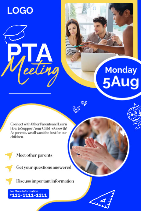 White Professional Pta Meeting | Pto Meeting Poster Template | PosterMyWall